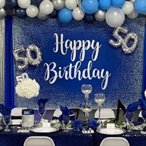 Royal Blue Happy Birthday Backdrop Adults Mans Boys Bday Party Banner Silver Glitter Spots Photography Background Table Wall Decorations Photo Shoot Booth Studio Props