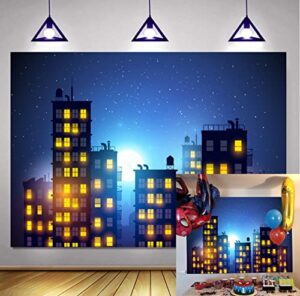 super hero city photography backdrop beautiful moon supermen theme background boy birthday party banner photo studio props vinyl 7x5ft