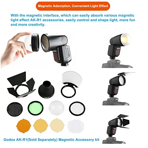 Godox V1-S Round Head Camera Flash for Sony, 2.4G 1/8000 HSS TTL Flash Speedlite, 480 Full Power Shots, 10 Level LED Modeling Lamp Compatible for Sony Camera