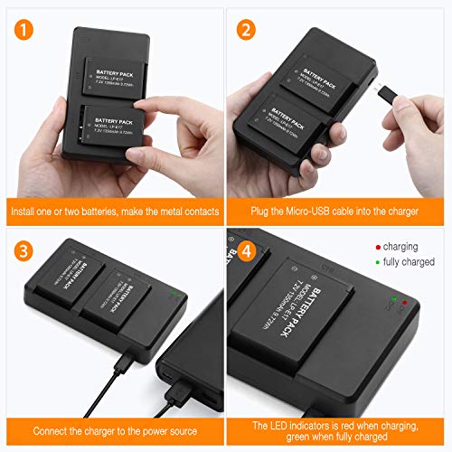 LP-E17 Battery 2-Pack and Dual USB Charger for LP E17, RP, Rebel SL2, SL3, T6i, T6s, T7i, T8i, M3, M5, M6, 200D, 77D, 750D, 760D, 800D, 8000D, KISS X8i, Digital SLR Camera