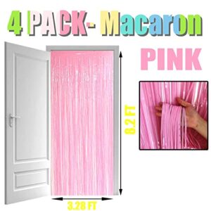 HalloweenDecorate 4 Pack Macaron Pink Foil Fringe Curtain Backdrop, 3.28Ft x 8.2Ft Metallic Tinsel Streamer Curtains, Birthday, Wedding, New Year’s, Christmas Decorations Party Supplies, One Size