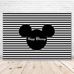 mickey mouse backdrop happy birthday 7×5 black and white mickey mouse ears background for boy first birthday party classic mickey mouse vinyl banner dessert table cloth