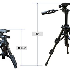 RetiCAM Tabletop Tripod with 3-Way Pan/Tilt Head, Quick Release Plate and Carrying Bag for Phones, Cameras and Spotting Scopes - MT01 Mini Tripod, Aluminum, Black