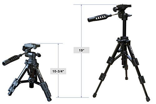 RetiCAM Tabletop Tripod with 3-Way Pan/Tilt Head, Quick Release Plate and Carrying Bag for Phones, Cameras and Spotting Scopes - MT01 Mini Tripod, Aluminum, Black