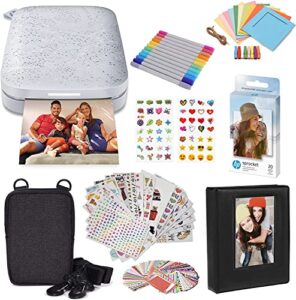 hp sprocket portable 2×3 instant color photo printer (luna pearl) starter bundle