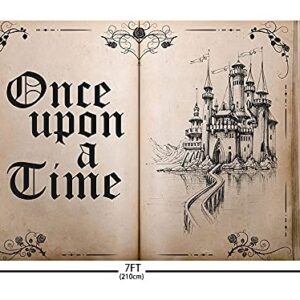 ABLIN 7x5ft Fairy Tale Books Backdrop Old Opening Book Once Upon a Time Ancient Castle Princess Romantic Story Photo Background Wedding Birthday Party Decorations Banner Props