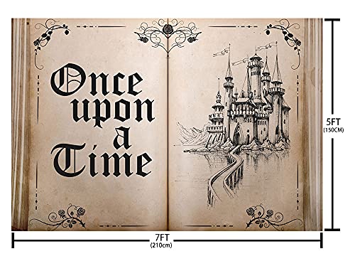 ABLIN 7x5ft Fairy Tale Books Backdrop Old Opening Book Once Upon a Time Ancient Castle Princess Romantic Story Photo Background Wedding Birthday Party Decorations Banner Props