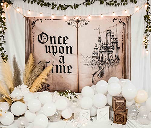 ABLIN 7x5ft Fairy Tale Books Backdrop Old Opening Book Once Upon a Time Ancient Castle Princess Romantic Story Photo Background Wedding Birthday Party Decorations Banner Props