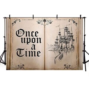 ABLIN 7x5ft Fairy Tale Books Backdrop Old Opening Book Once Upon a Time Ancient Castle Princess Romantic Story Photo Background Wedding Birthday Party Decorations Banner Props