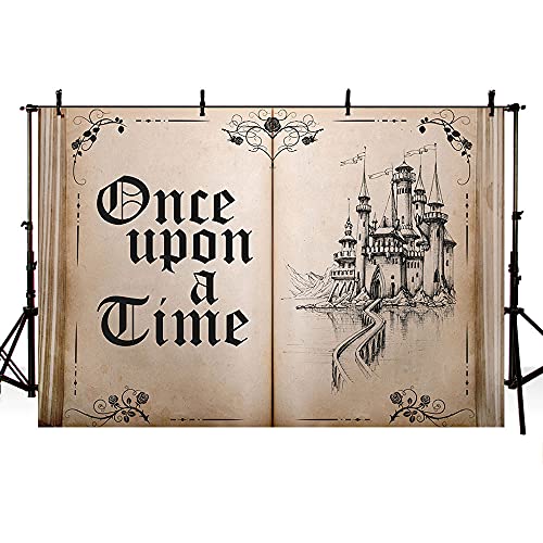 ABLIN 7x5ft Fairy Tale Books Backdrop Old Opening Book Once Upon a Time Ancient Castle Princess Romantic Story Photo Background Wedding Birthday Party Decorations Banner Props