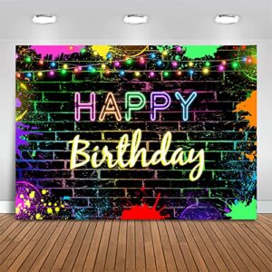 mocsicka glow birthday backdrop neon glow in the dark party decoration glow crazy rainbow birthday photo backdround photo prop (glow deign but not glow) (7x5ft (82×60 inch))