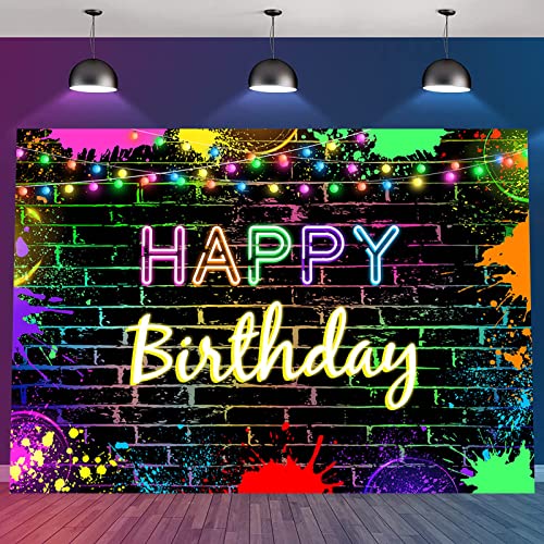 Mocsicka Glow Birthday Backdrop Neon Glow in The Dark Party Decoration Glow Crazy Rainbow Birthday Photo Backdround Photo Prop (Glow deign but Not Glow) (7x5ft (82x60 inch))