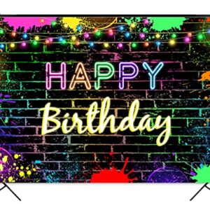 Mocsicka Glow Birthday Backdrop Neon Glow in The Dark Party Decoration Glow Crazy Rainbow Birthday Photo Backdround Photo Prop (Glow deign but Not Glow) (7x5ft (82x60 inch))