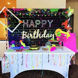 Mocsicka Glow Birthday Backdrop Neon Glow in The Dark Party Decoration Glow Crazy Rainbow Birthday Photo Backdround Photo Prop (Glow deign but Not Glow) (7x5ft (82x60 inch))