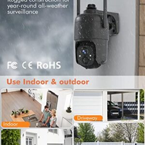 Dzees Security Cameras Wireless Outdoor, 2K Battery Powered Security Camera, 360° PTZ Camera with Spotlight, Siren, Color Night Vision, AI Dectection, IP66 for Home Security, 2.4GHz