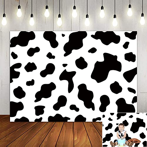 Art Studio Soft Fabric Cow Party Photography Backdrops Black and White Cows Farm Happy Birthday Photo Background 5x3FT Kids Baby Shower Banner Cake Table Decoration Studio Props