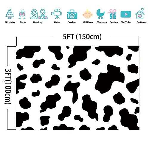 Art Studio Soft Fabric Cow Party Photography Backdrops Black and White Cows Farm Happy Birthday Photo Background 5x3FT Kids Baby Shower Banner Cake Table Decoration Studio Props