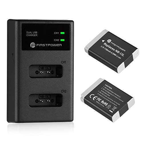 FirstPower 2-Pack NB-13L Battery and Dual USB Charger Compatible with Canon PowerShot G7 X Mark II, G7 X, G1 X Mark III, G5 X, G9 X, G9 X Mark II, SX620 HS, SX720 HS, SX730 HS, SX740 HS