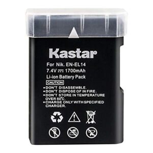 kastar battery replacement for nikon en-el14 en-el14a mh-24 mh-24a and nikon d3100 d3200 d3300 d3400 d3500 d5100 d5200 d5300 d5500 d5600 df coolpix p7000 p7100 p7700 p7800 dslr camera