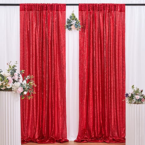 Red Backdrop Curtain 2 Panels 2ftx8ft Sequin Backdrop Drapes Red Glitter Curtains Shimmer Wedding Backdrop Curtain Drapes Fabric Red Background