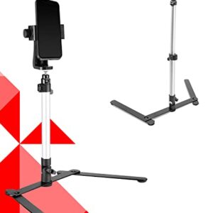 LimoStudio Tabletop Overhead 17-Inch Tripod Lightweight Stand Phone Holder Mount Compatible with iPhone, Galaxy, Pixel, AGG2934