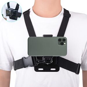 Mobile Phone Chest Mount Strap Holder ，Anti-Slide Strap Mount for Phone 360 Degree Rotary for Video Recording