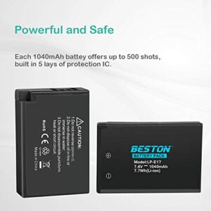 BESTON 2-Pack LP-E17 Battery and Charger Set for Canon EOS RP, Rebel T8i, T7i, T6i, T6s, SL2, SL3, EOS M3, M5, R10, M6 Mark II, 77D, 200D, 750D, 760D, 800D, 8000D Camera