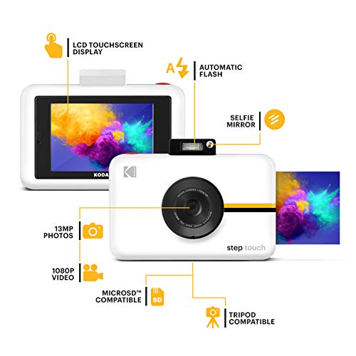 Kodak Step Touch | 13MP Digital Camera & Instant Printer with 3.5 LCD Touchscreen Display, 1080p HD Video - Editing Suite, Bluetooth & Zink Zero Ink Technology | White