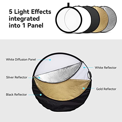 SmallRig 22" (56cm) Photography Reflector with Handle 5-in-1 Collapsible Circular Light Reflector, Translucent, Silver, Gold, White and Black, with Carrying Bag - 4127