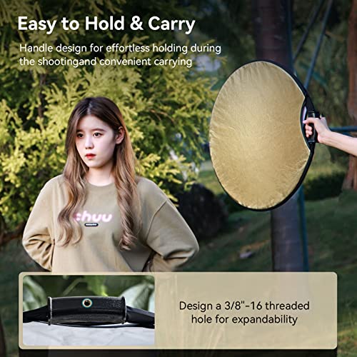 SmallRig 22" (56cm) Photography Reflector with Handle 5-in-1 Collapsible Circular Light Reflector, Translucent, Silver, Gold, White and Black, with Carrying Bag - 4127