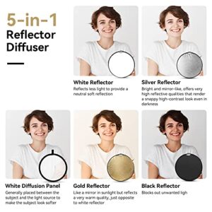 SmallRig 22" (56cm) Photography Reflector with Handle 5-in-1 Collapsible Circular Light Reflector, Translucent, Silver, Gold, White and Black, with Carrying Bag - 4127