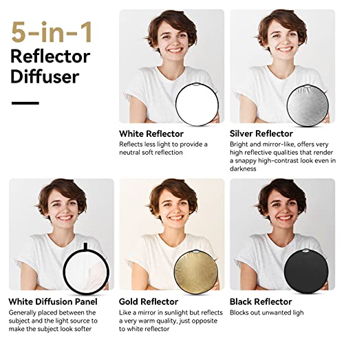 SmallRig 22" (56cm) Photography Reflector with Handle 5-in-1 Collapsible Circular Light Reflector, Translucent, Silver, Gold, White and Black, with Carrying Bag - 4127