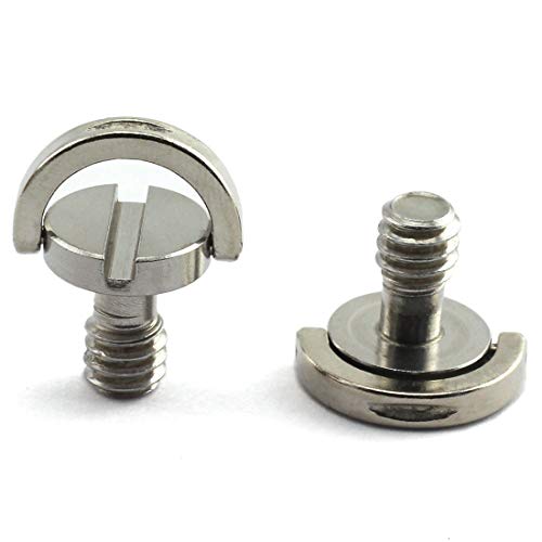 HJ Garden 2pcs 1/4-20 Thread D-Ring Stainless Steel Camera Fixing Screws for Camera Tripod Monopod QR Plate,D Shaft Quick Release Plate Mounting Screw 10mm Length