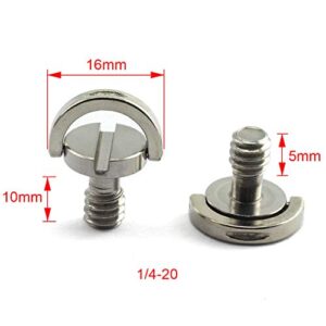 HJ Garden 2pcs 1/4-20 Thread D-Ring Stainless Steel Camera Fixing Screws for Camera Tripod Monopod QR Plate,D Shaft Quick Release Plate Mounting Screw 10mm Length