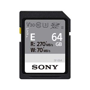 sony e series sdxc uhs-ii card 64gb, v30, cl10, u3, max r270mb/s, w70mb/s (sf-e64/t1)