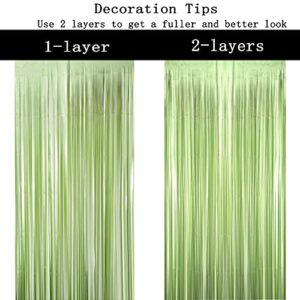 Green Tinsel Foil Fringe Curtains Tropical Jungle Safari Animals Hawaiian Baby Shower Birthday Photo Backdrops Wedding Party Decor Photo Booth Props Backdrops Decorations,2pc