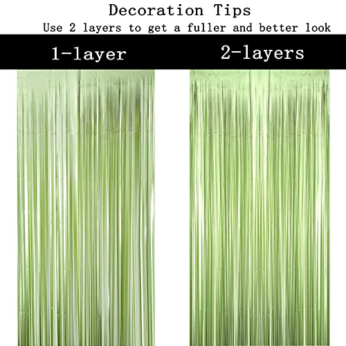 Green Tinsel Foil Fringe Curtains Tropical Jungle Safari Animals Hawaiian Baby Shower Birthday Photo Backdrops Wedding Party Decor Photo Booth Props Backdrops Decorations,2pc