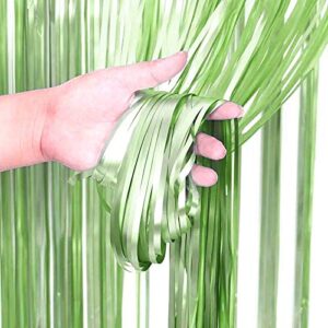 Green Tinsel Foil Fringe Curtains Tropical Jungle Safari Animals Hawaiian Baby Shower Birthday Photo Backdrops Wedding Party Decor Photo Booth Props Backdrops Decorations,2pc