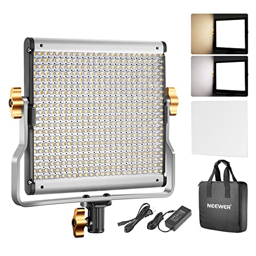 Neewer Dimmable Bi-Color LED with U Bracket Professional Video Light for Studio, YouTube Outdoor Video Photography Lighting Kit, Durable Metal Frame, 480 LED Beads, 3200-5600K, CRI 96+