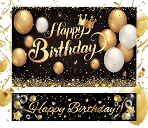 happy birthday backdrop banner 2 pieces large black and gold happy birthday sign birthday photography supplies indoor outdoor birthday party decorations for children men women celebration