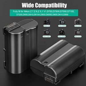 JYJZPB 2 Pack EN-EL15B Batteries and Charger Case for Nikon D7500 Battery, D750 Battery, Z6, Z7, D500, D600, D610, D810, D800, D800E, D710E, D850, D7000, D7100, D7200 Cameras