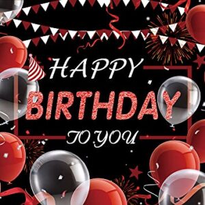 Happy Birthday Photography Backdrop 7x5FT Polyester Red and Black Balloon Confetti Birthday Decoration Photo Booth Background for Kids Men Women Anniversary Birthday Party Banner Supplies