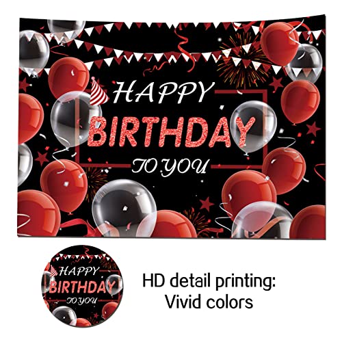 Happy Birthday Photography Backdrop 7x5FT Polyester Red and Black Balloon Confetti Birthday Decoration Photo Booth Background for Kids Men Women Anniversary Birthday Party Banner Supplies