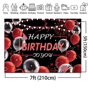 Happy Birthday Photography Backdrop 7x5FT Polyester Red and Black Balloon Confetti Birthday Decoration Photo Booth Background for Kids Men Women Anniversary Birthday Party Banner Supplies