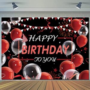 Happy Birthday Photography Backdrop 7x5FT Polyester Red and Black Balloon Confetti Birthday Decoration Photo Booth Background for Kids Men Women Anniversary Birthday Party Banner Supplies