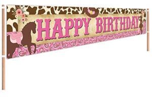 chxsm large western cowgirl happy birthday banner cowgirl theme birthday party supplies decorations wild west cowgirl theme birthday party supplies cowgirl birthday photo backdrop (9.8×1.6 ft)