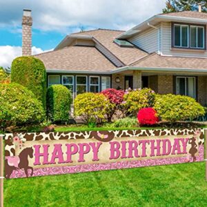 CHXSM Large Western Cowgirl Happy Birthday Banner Cowgirl Theme Birthday Party Supplies Decorations Wild West Cowgirl Theme Birthday Party Supplies Cowgirl Birthday Photo Backdrop (9.8x1.6 FT)