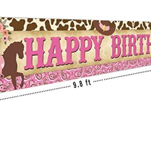 CHXSM Large Western Cowgirl Happy Birthday Banner Cowgirl Theme Birthday Party Supplies Decorations Wild West Cowgirl Theme Birthday Party Supplies Cowgirl Birthday Photo Backdrop (9.8x1.6 FT)