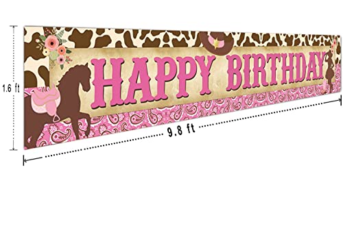 CHXSM Large Western Cowgirl Happy Birthday Banner Cowgirl Theme Birthday Party Supplies Decorations Wild West Cowgirl Theme Birthday Party Supplies Cowgirl Birthday Photo Backdrop (9.8x1.6 FT)