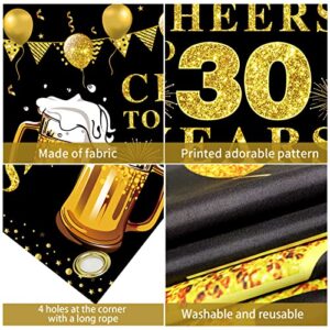 Happy 30th Birthday Banner Decorations, Black Gold Cheers to 30 years Backdrop Party Supplies, 30th Anniversary Photo Booth Poster Sign Decor (72.8 x 43.3 Inch)